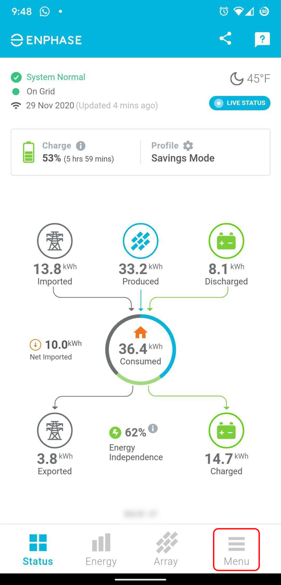 How do I change the language of the Enphase Enlighten app?