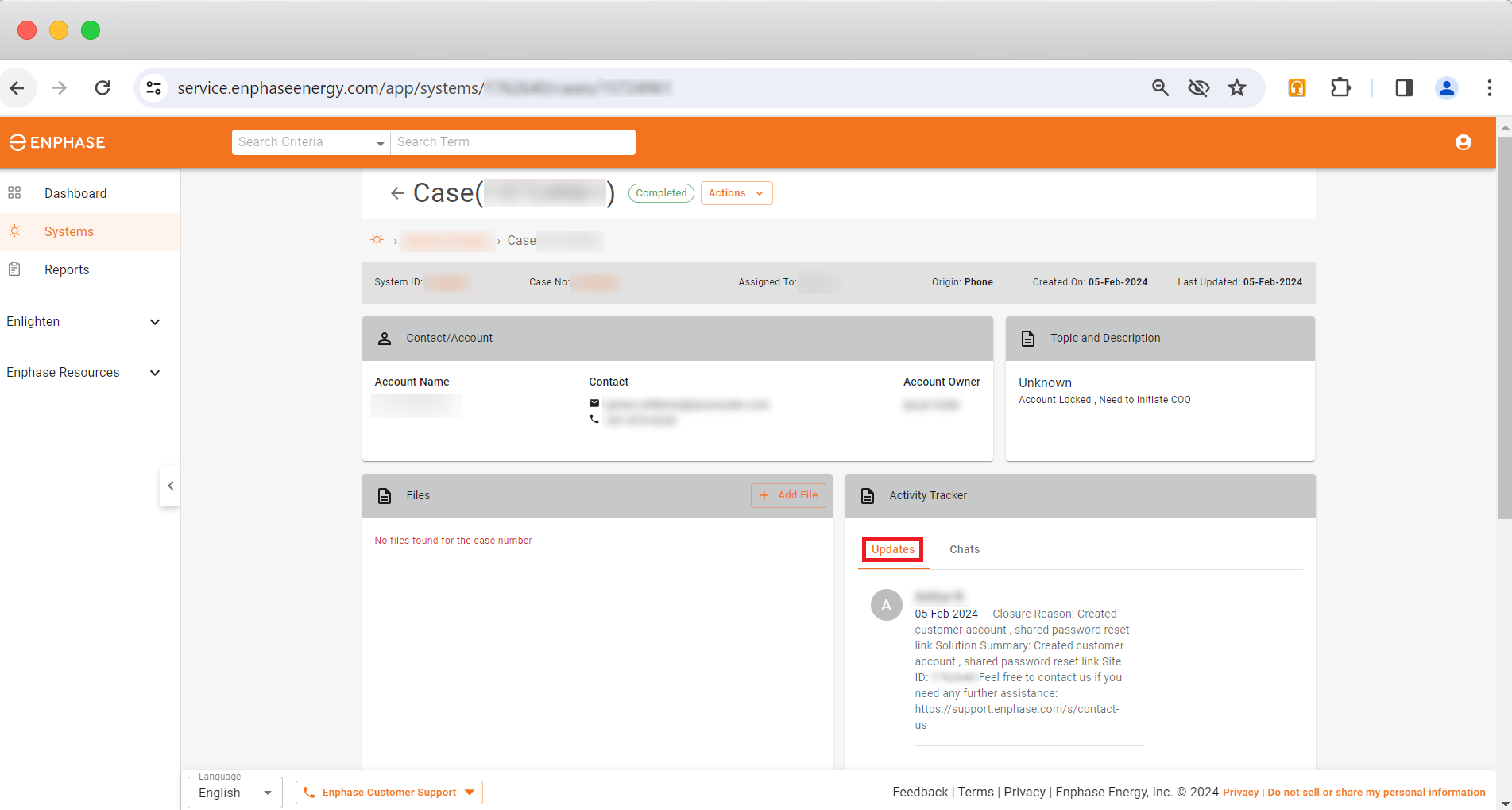 Viewing updates on a support request in Enphase Service Manager ...