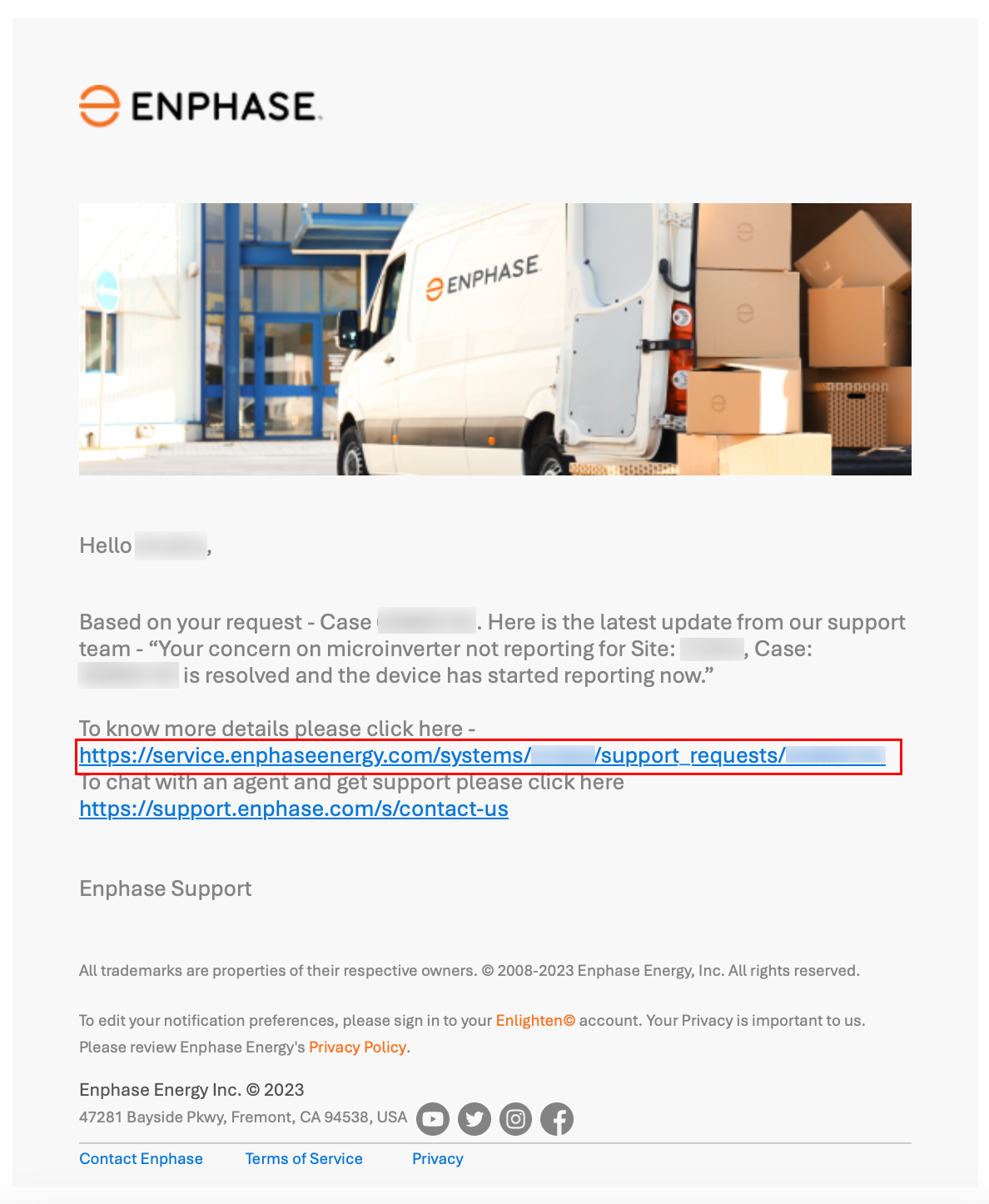 Viewing updates on a support request in Enphase Service Manager ...