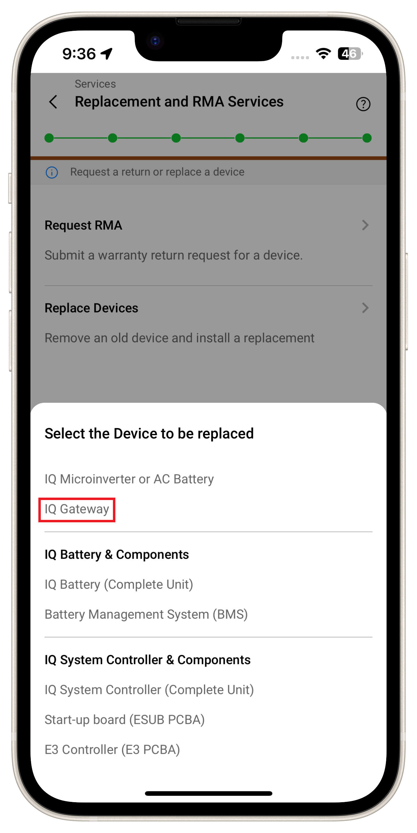 Configuring a replacement IQ Gateway using the Enphase Installer App ...