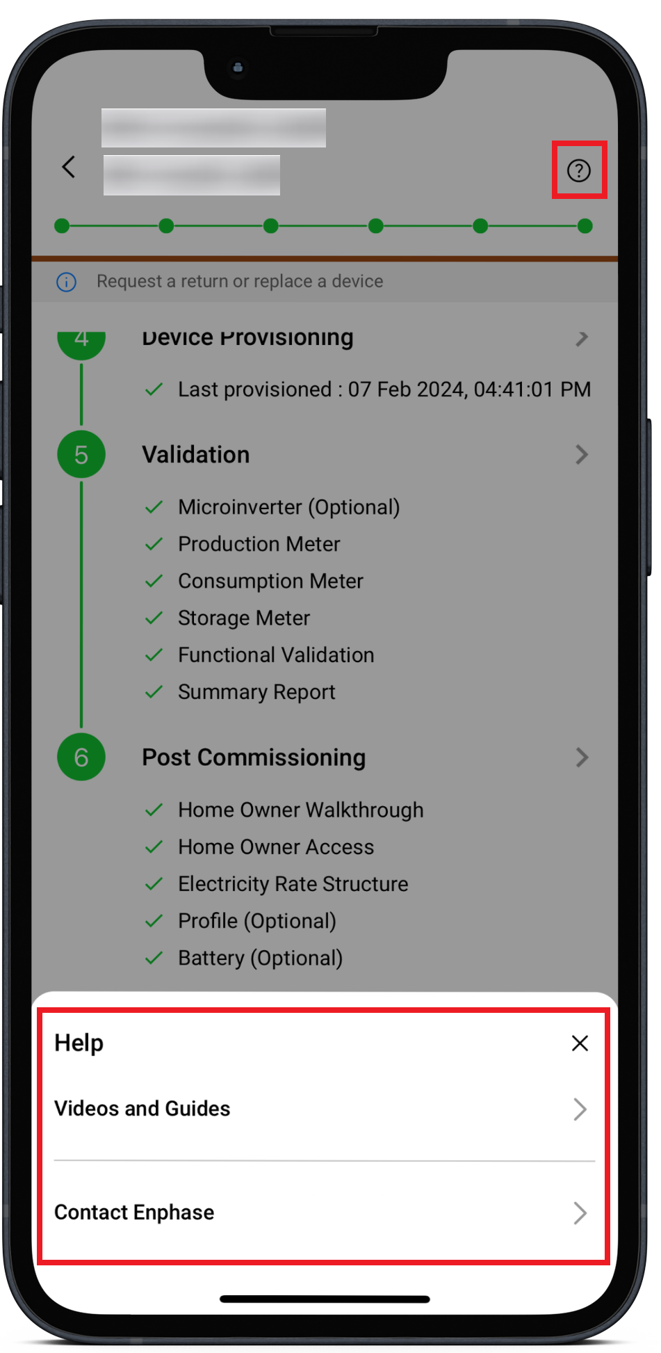 Where to find the Help button in the Enphase Installer App - Support ...